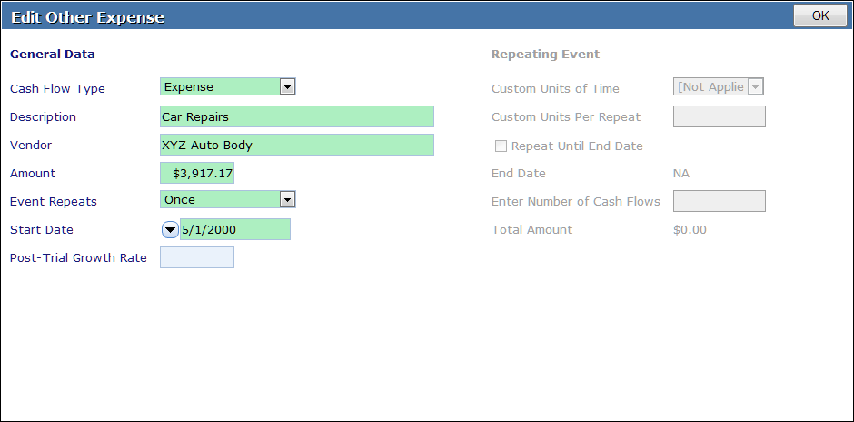 Edit Other Expense Workspace